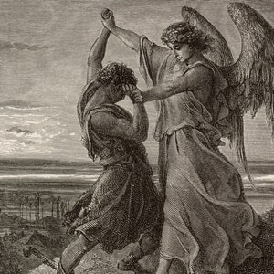 Gustave Dore JACOB WRESTLING With ANGEL (1891) Vintage Illustration ...