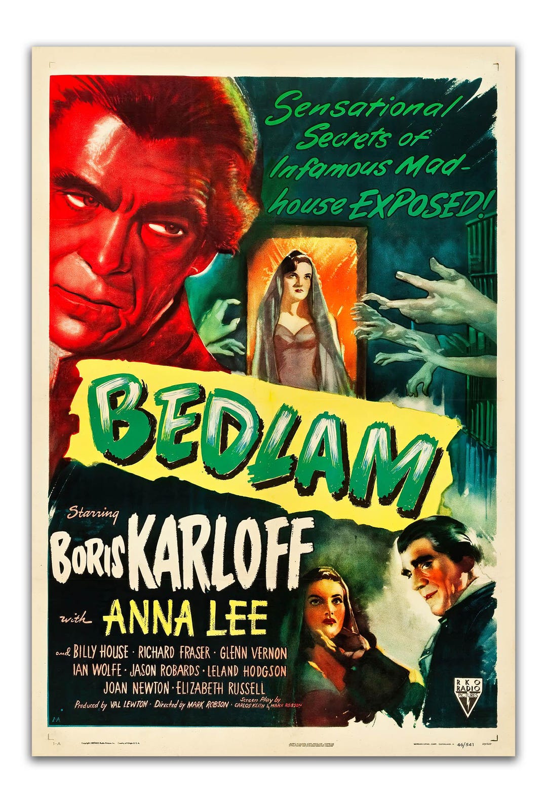 Bedlam Poster – 1945 Karloff Horror, Asylum Thriller, Vintage Movie ...