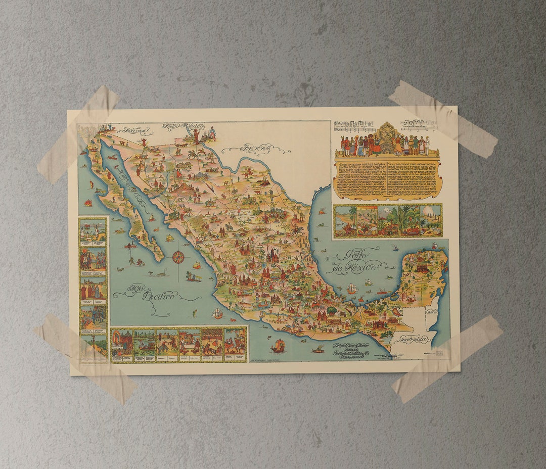 MAPA PICTÓRICO DE MÉXICO 1931 Mapa de ilustración vintage Sin marco ...