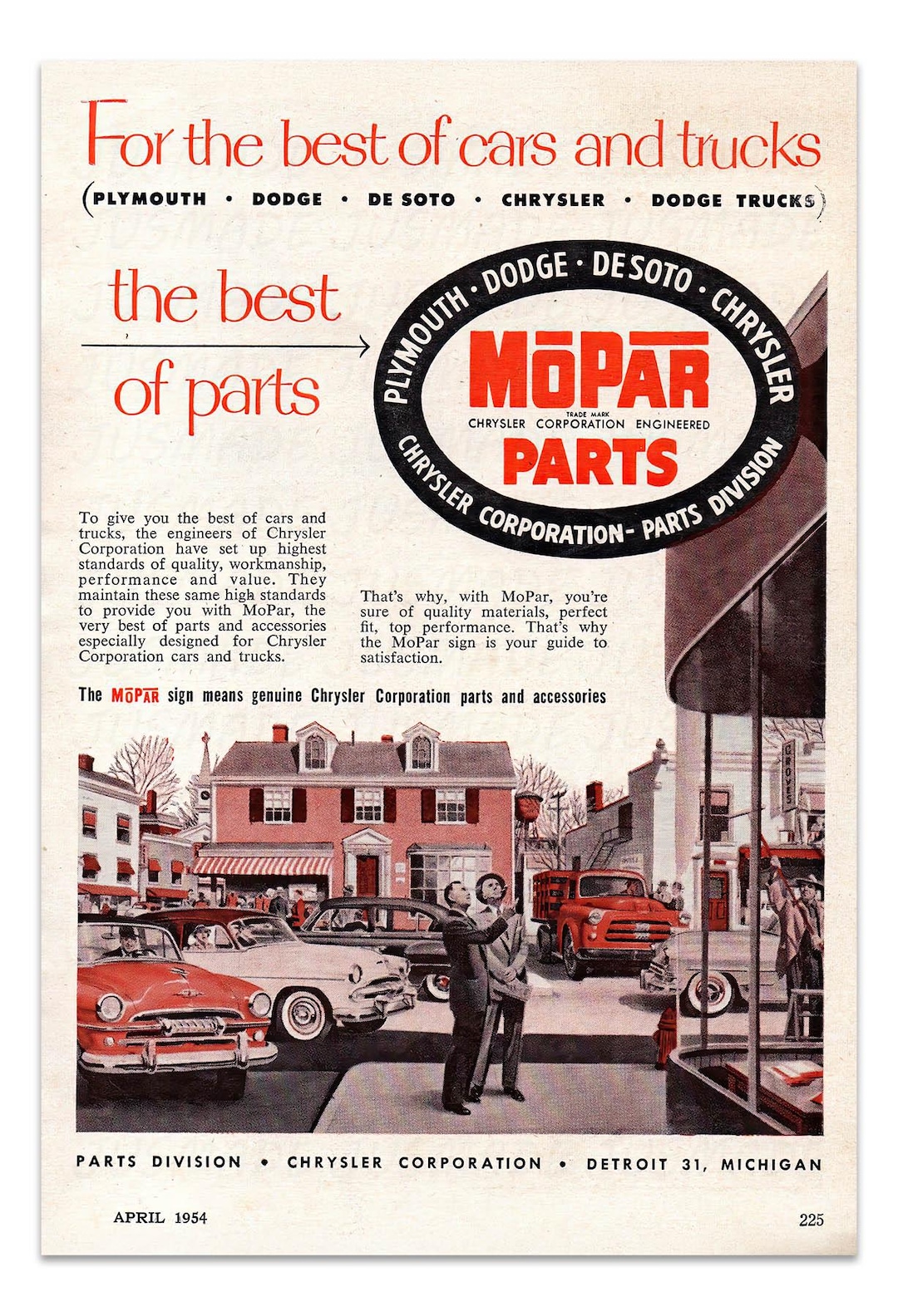 Vintage Car Advertisement | Mopar Parts 1954 POSTER -unframed- Art ...