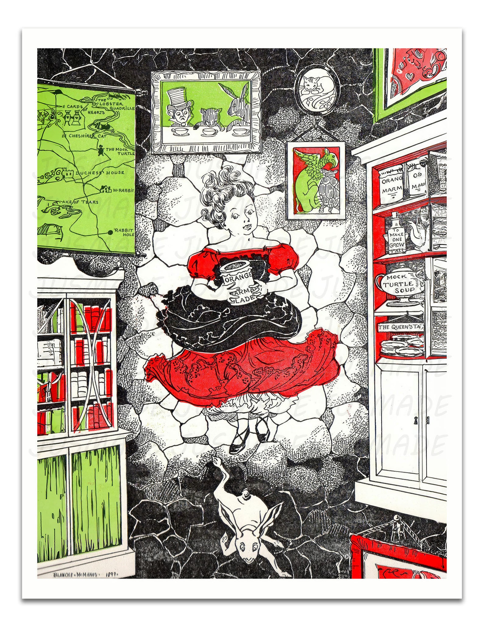 Floating Girl ALICE'S ADVENTURE in WONDERLAND 1899 Vintage Art Poster ...