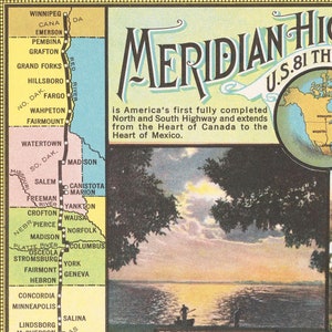 MERIDIAN HIGHWAY US 81 Map Vintage Illustration Map 1937-unframed ...