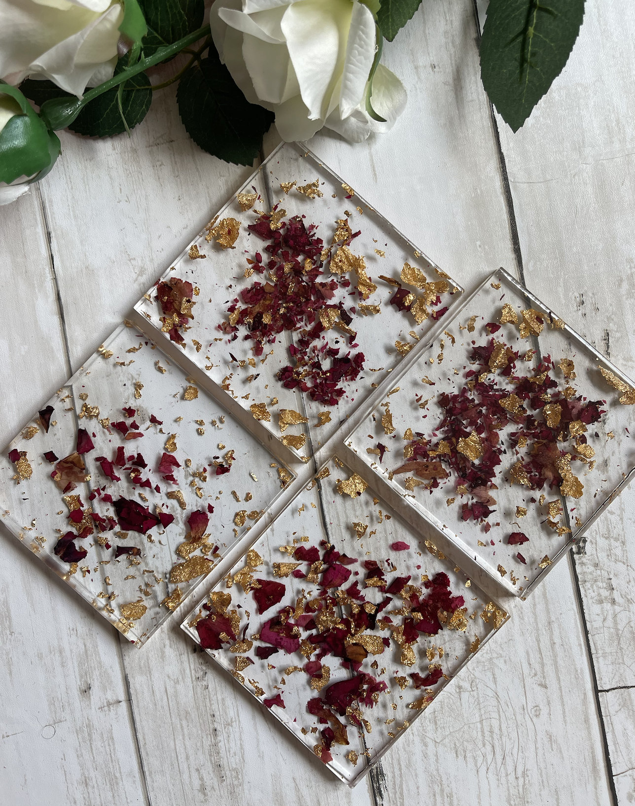 Set of 4 Resin Coasters With Holder Dried Flower Coasters Pressed ...