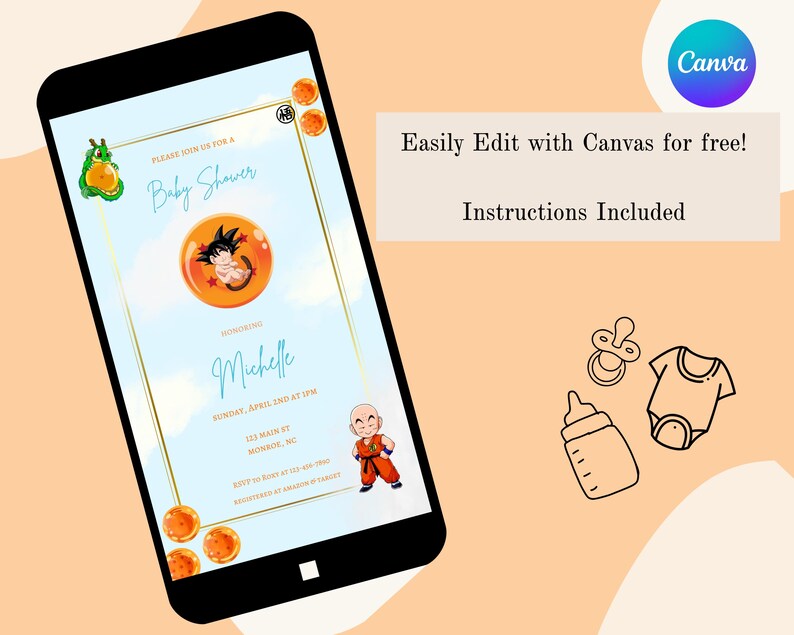 Editable GOKU Dragon Ball Z Baby Shower Invitation - Etsy Australia