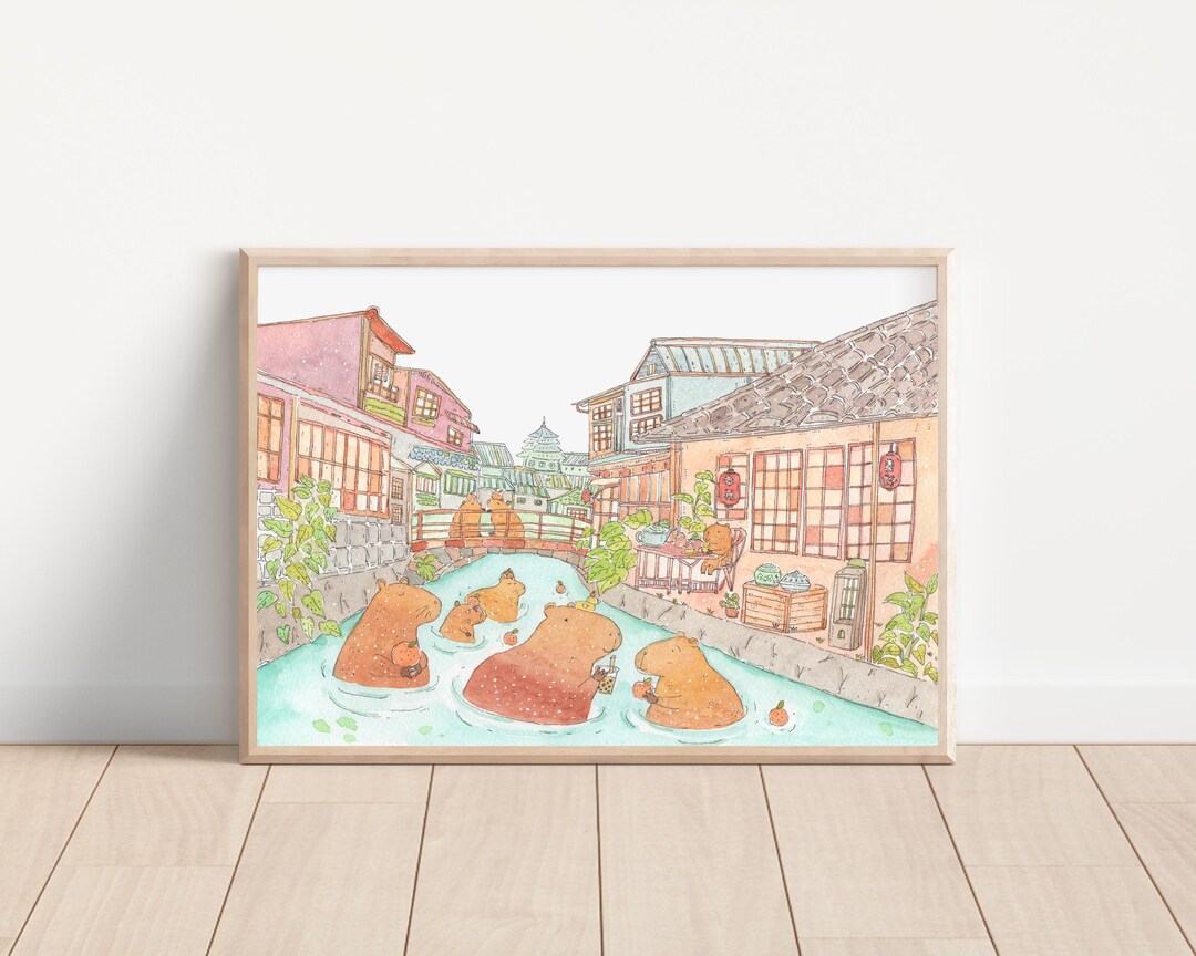Tea Time in Capybara Town / Orange River/ Capybara Art / Capybara Scene ...
