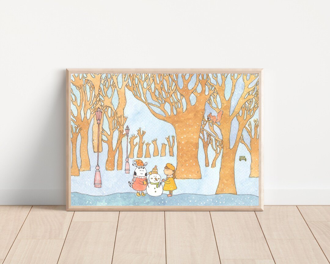 Build a Snowman / Travel/adventure/ Winter/ Snowy/ Art Print/watercolor ...