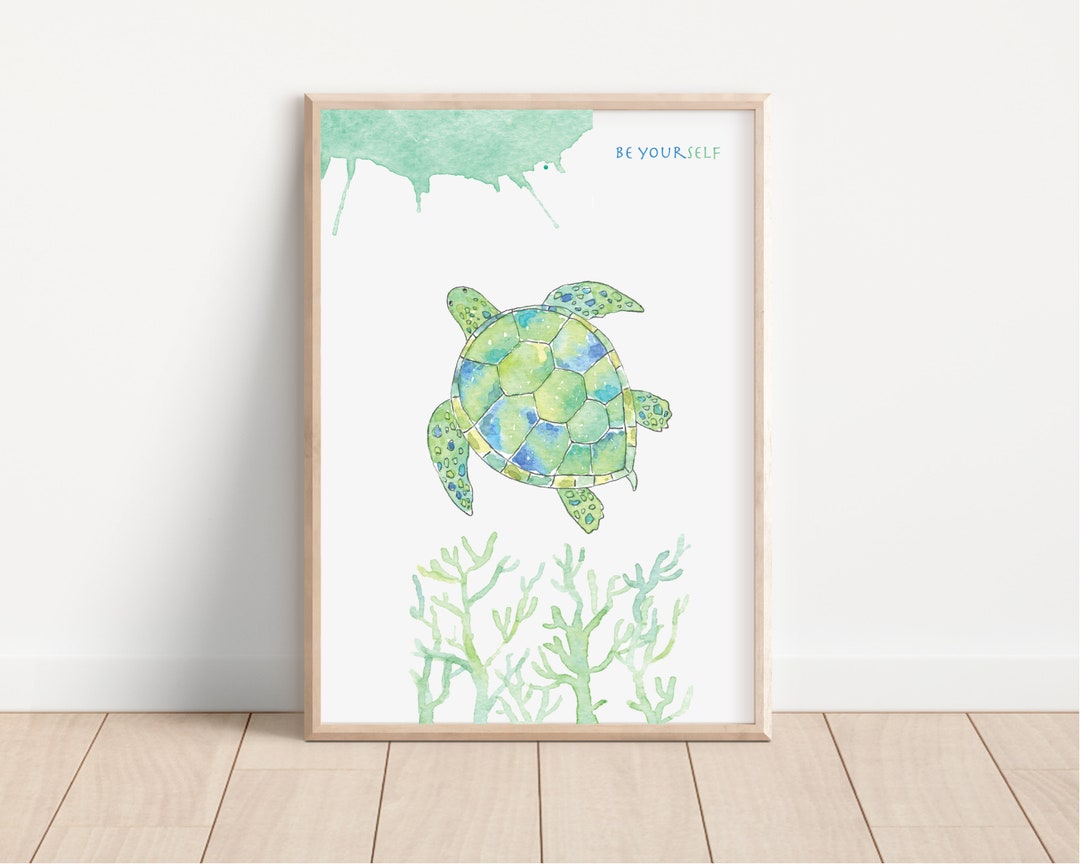 Green Sea Turtle_ Be Yourself / Affirmation/ Sea Animal/watercolor ...