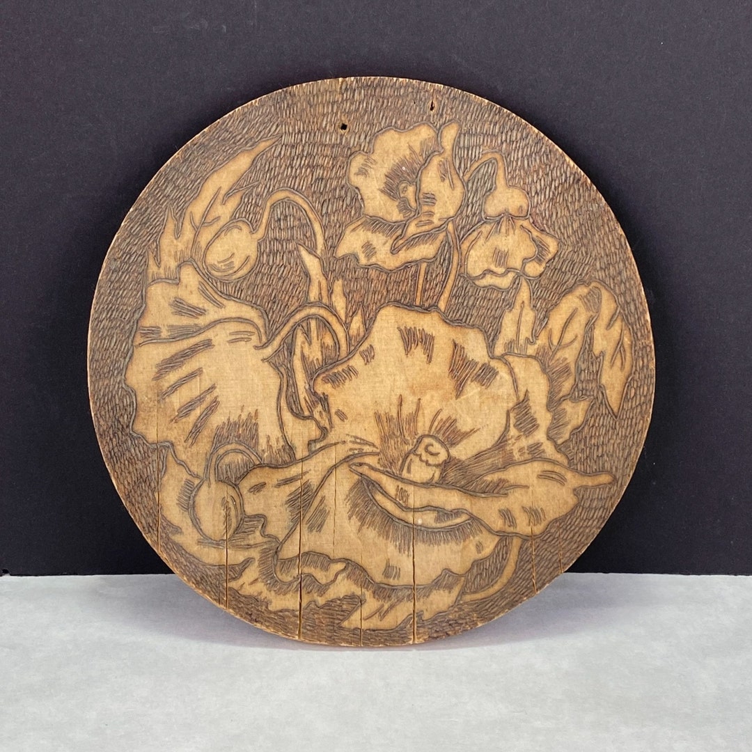 Antique Flemish Art Pyrography Wood Burning Art Nouveau Flowers - Etsy