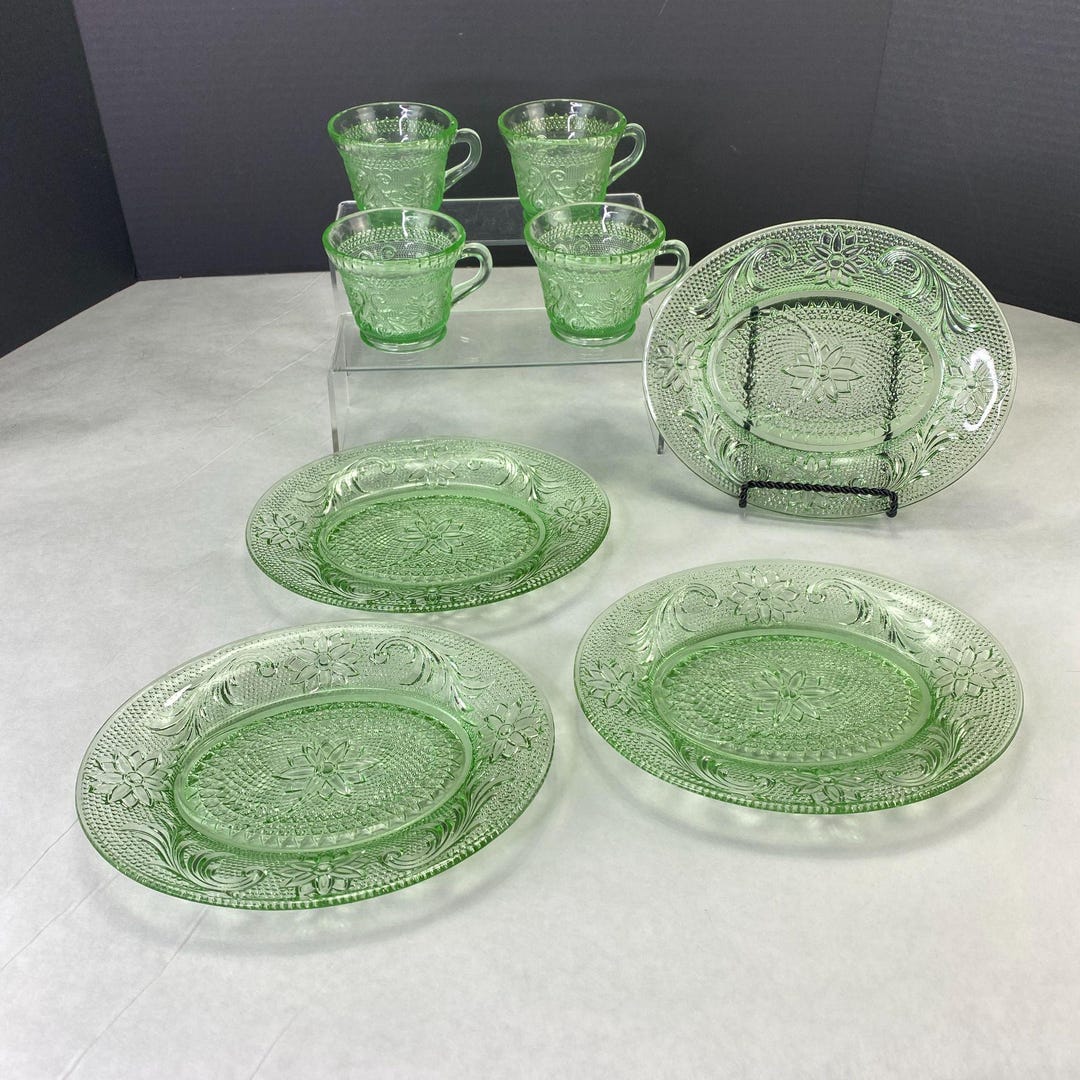 Vintage Tiara Sandwich Chantilly Green Snack Plate Cup Set of 4 - Etsy
