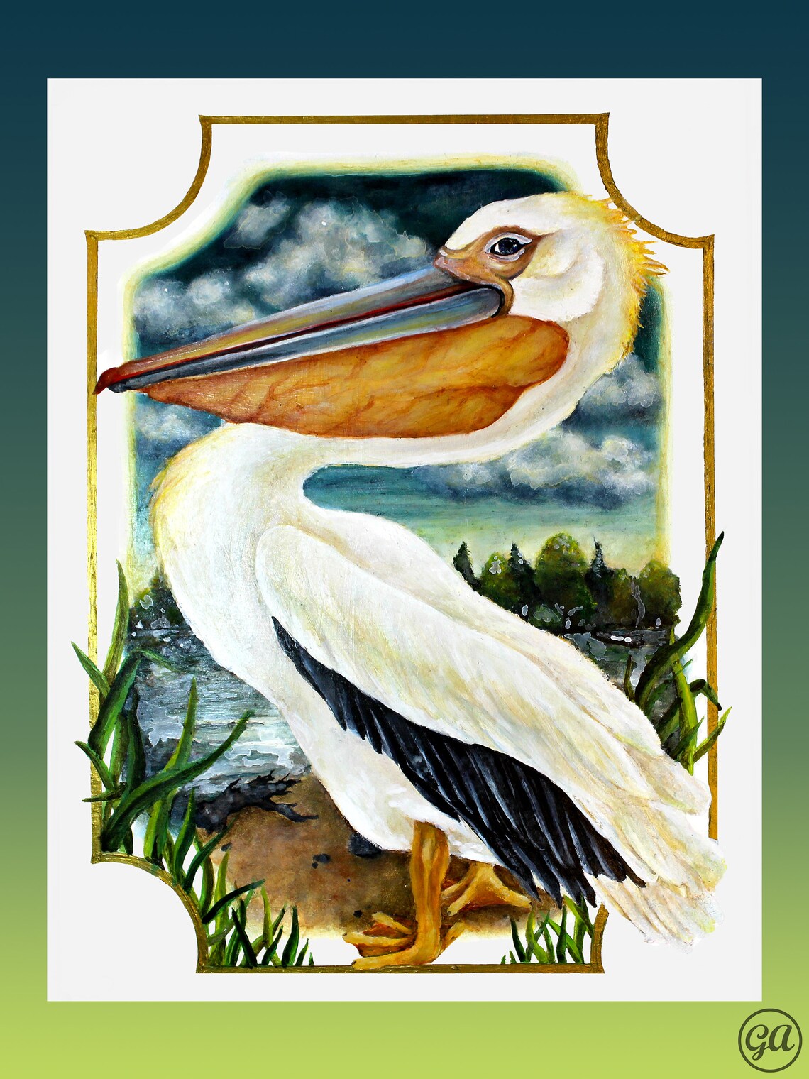 The White Pelican Giclée Print, Original Art, Oil Painting, Ink, Pencil ...