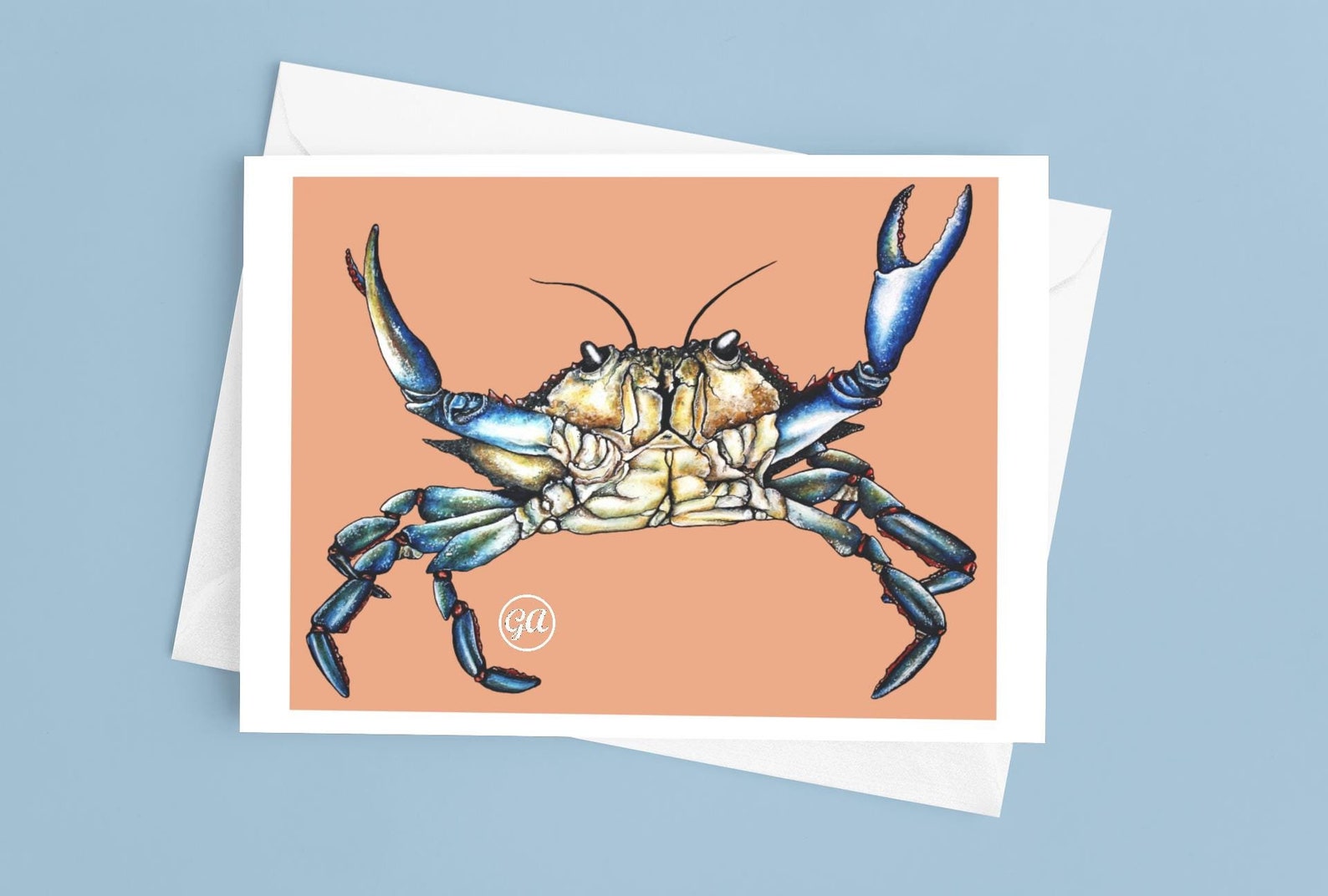 Art Card- the Blue Crab- Blank Greeting Cards Set, Nautical Birthday ...