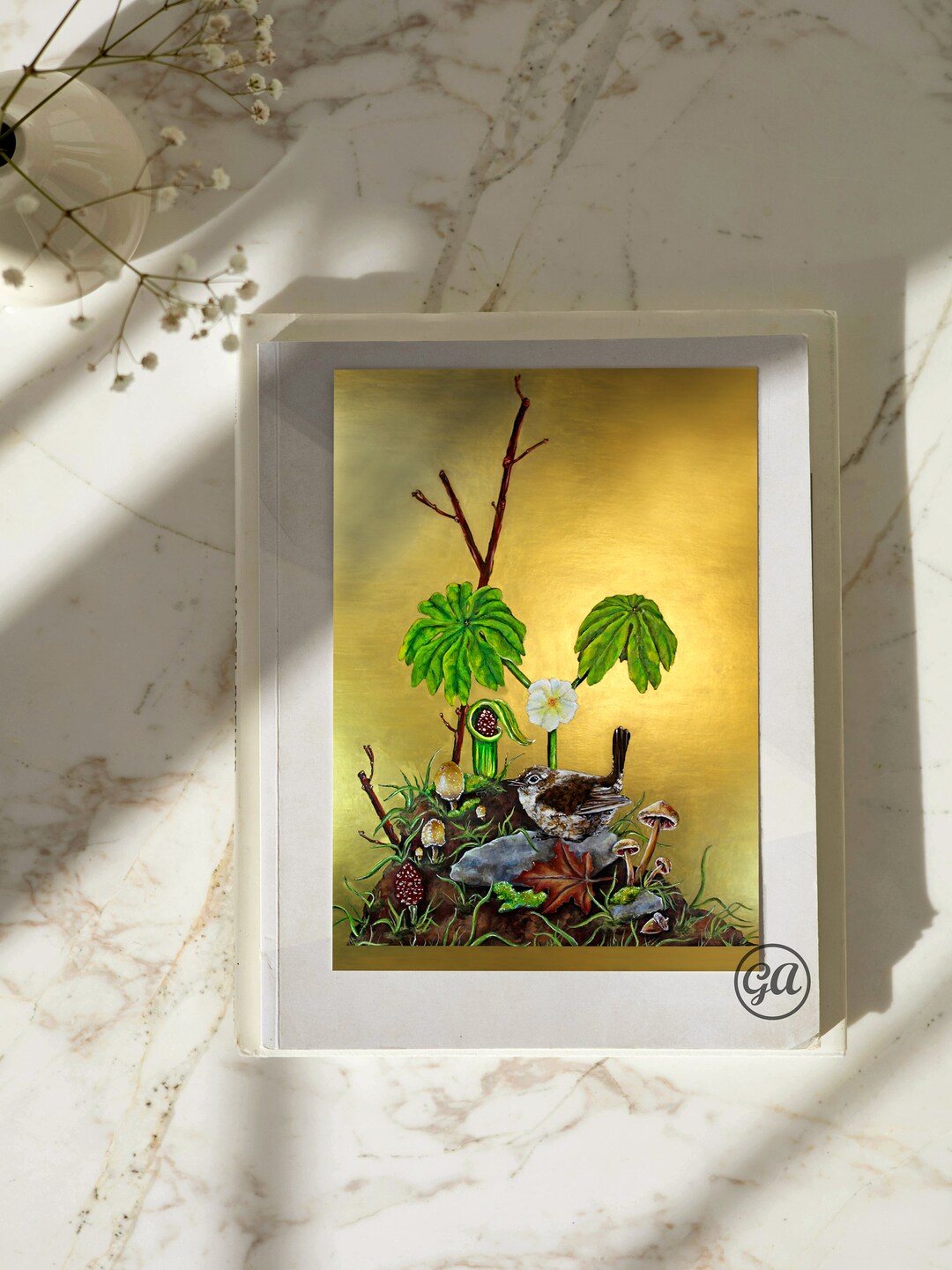 House Wren Giclée Print – Gold Botanical Still Life, Birdwatcher Gift ...