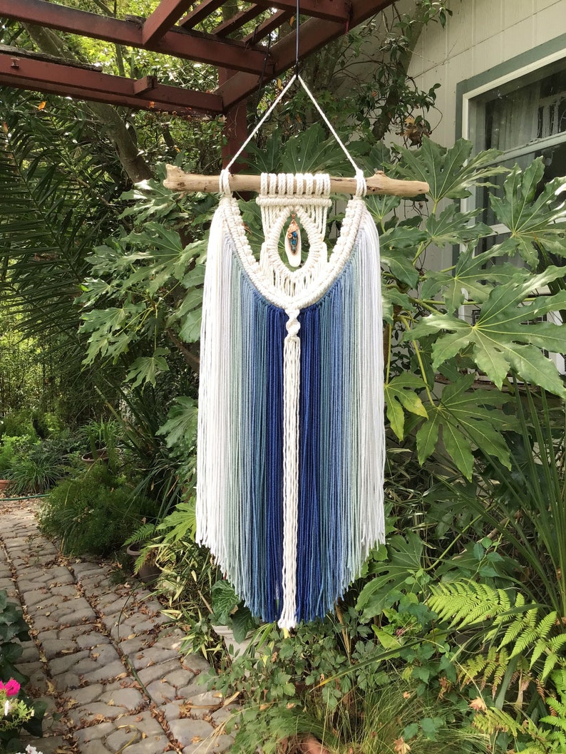 Blue Macrame Wall Hanging With Crystal Crystal Wall Hanging | Etsy