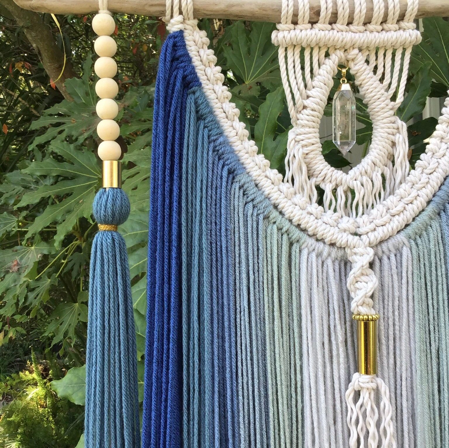 Blue Macrame Wall Hanging Colored Yarn Wall Hanging Crystal | Etsy