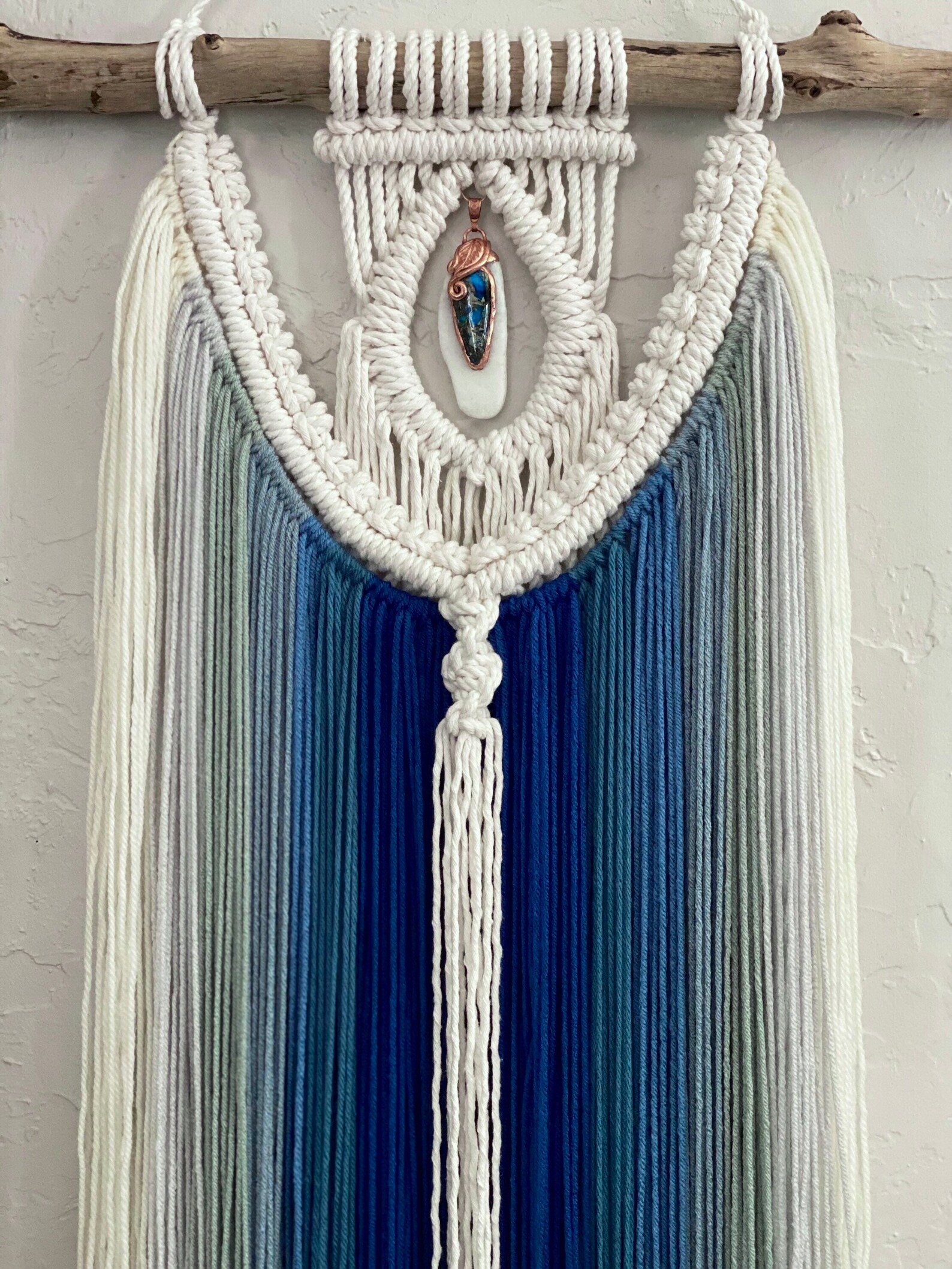 Blue Macrame Wall Hanging With Crystal Crystal Wall Hanging | Etsy