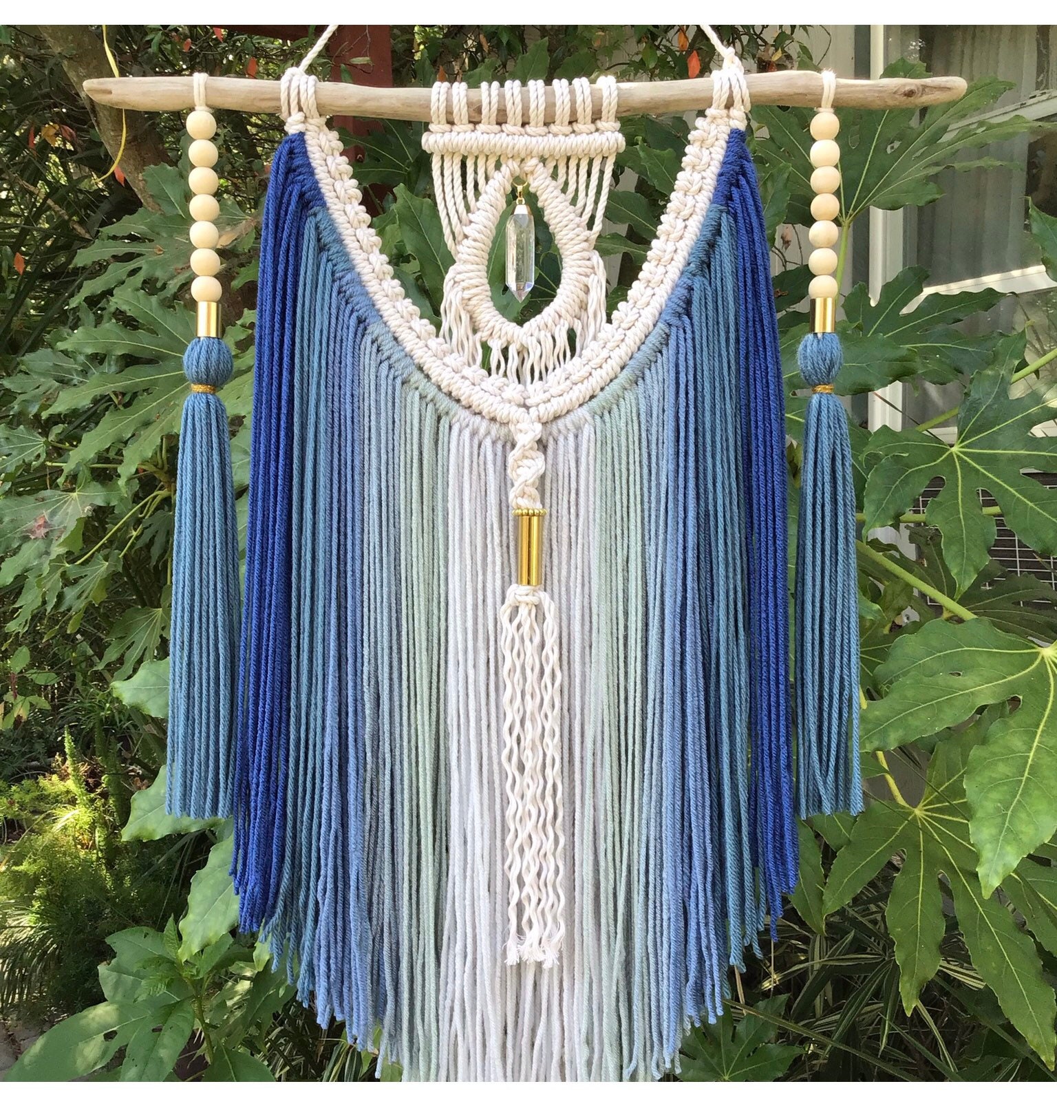 Blue Macrame Wall Hanging Colored Yarn Wall Hanging Crystal | Etsy