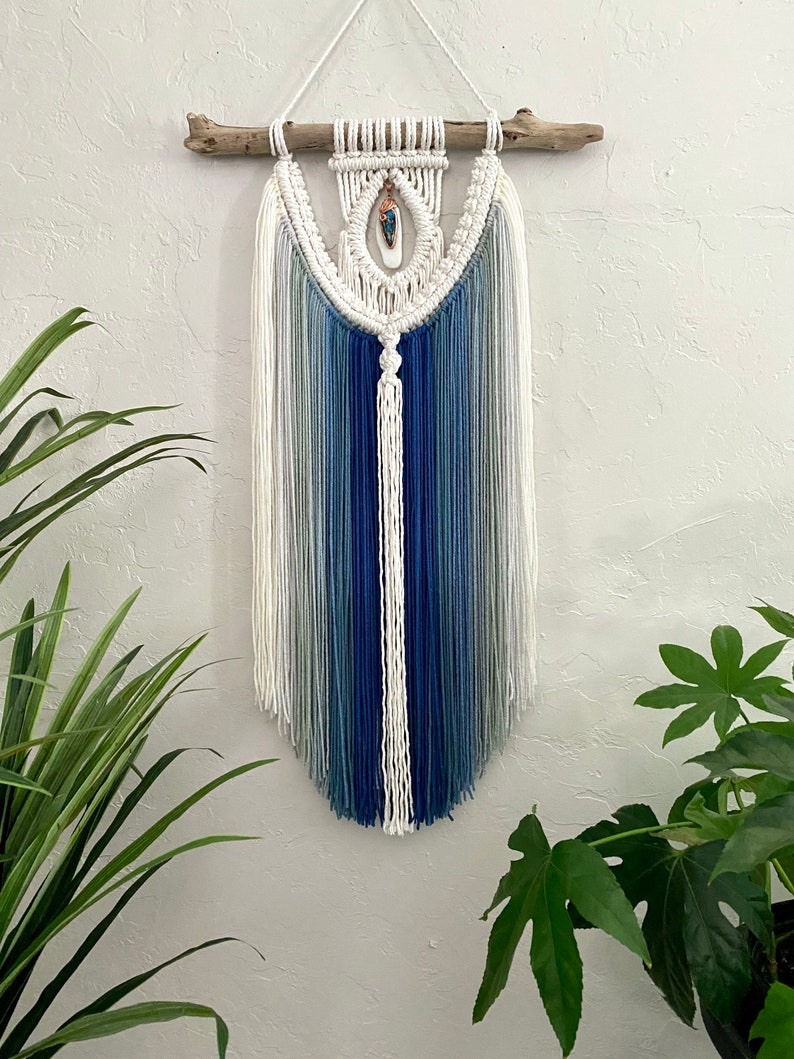 Blue Macrame Wall Hanging With Crystal Crystal Wall Hanging | Etsy
