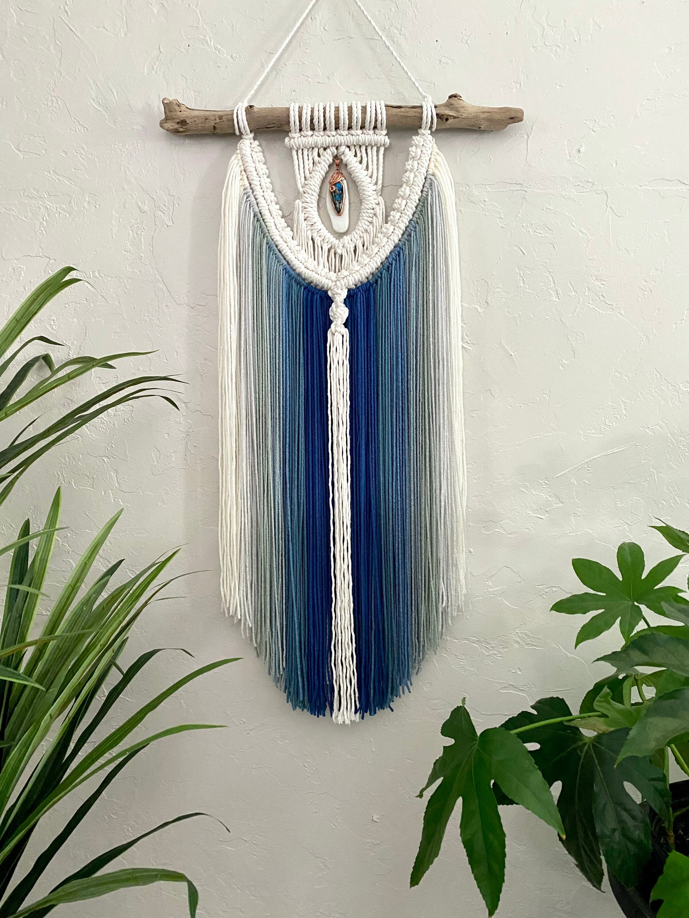 Blue Macrame Wall Hanging With Crystal Crystal Wall Hanging | Etsy
