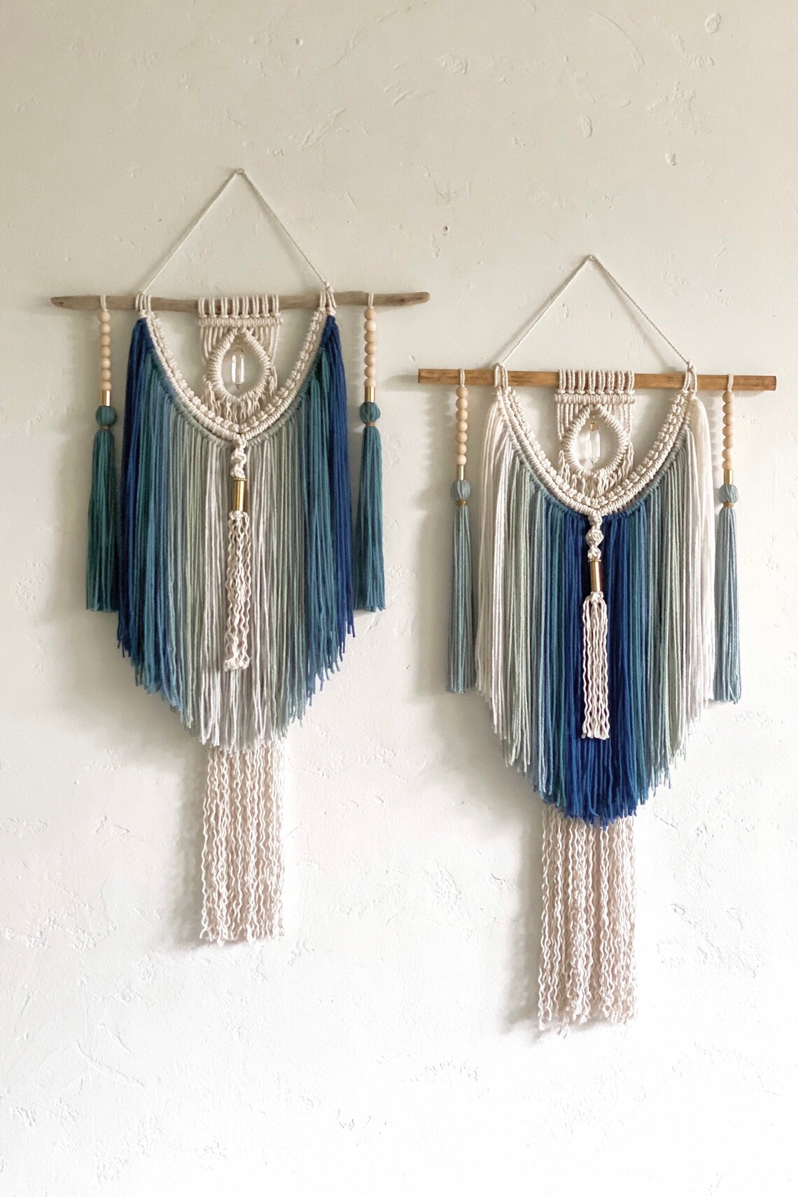 Blue Macrame Wall Hanging Colored Yarn Wall Hanging Crystal | Etsy