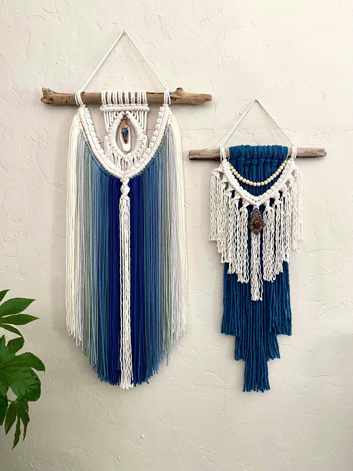 Blue Macrame Wall Hanging With Crystal Crystal Wall Hanging | Etsy