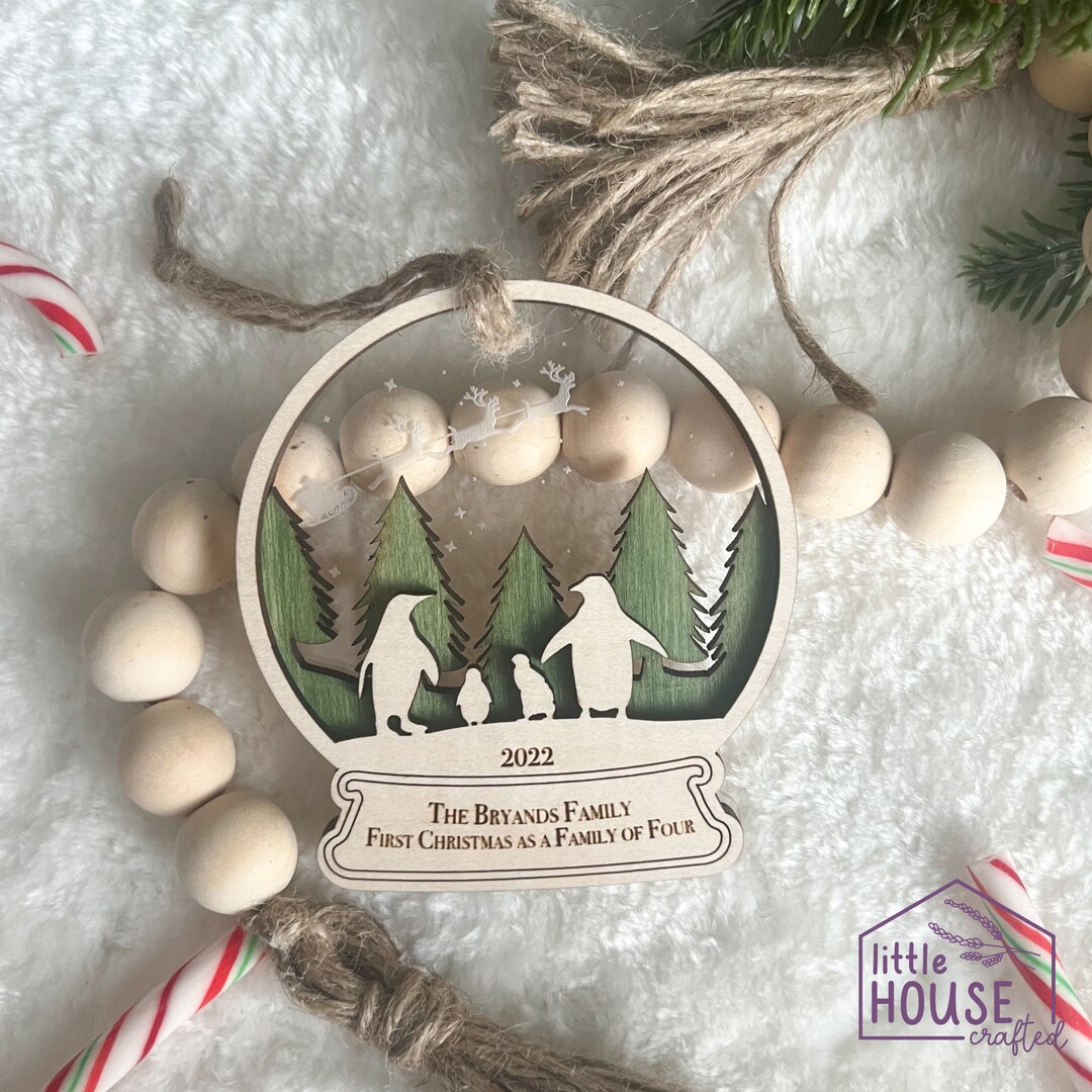 Personalized Penguin Family Christmas Ornament: Layered Maple & Acrylic ...