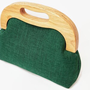 Curved Timber Frame Clutch With Cut Out Handle // Emerald Green Woven ...