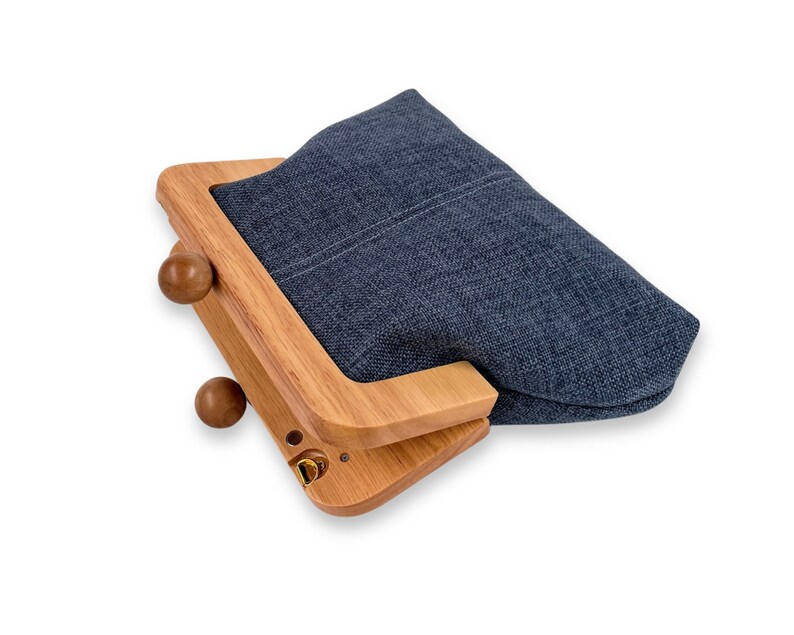 20cm TIMBER Wood Frame / Square Clutch Purse With Wood Bead Feature ...