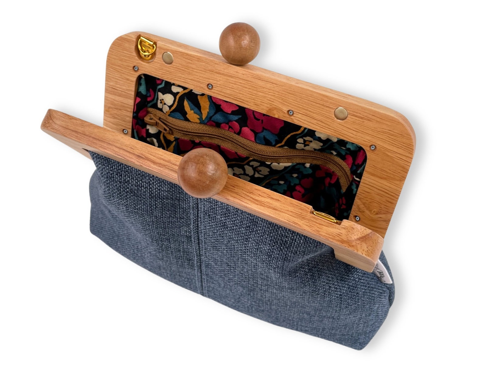 20cm TIMBER Wood Frame / Square Clutch Purse With Wood Bead Feature ...