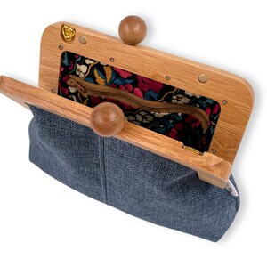 20cm TIMBER Wood Frame / Square Clutch Purse With Wood Bead Feature ...