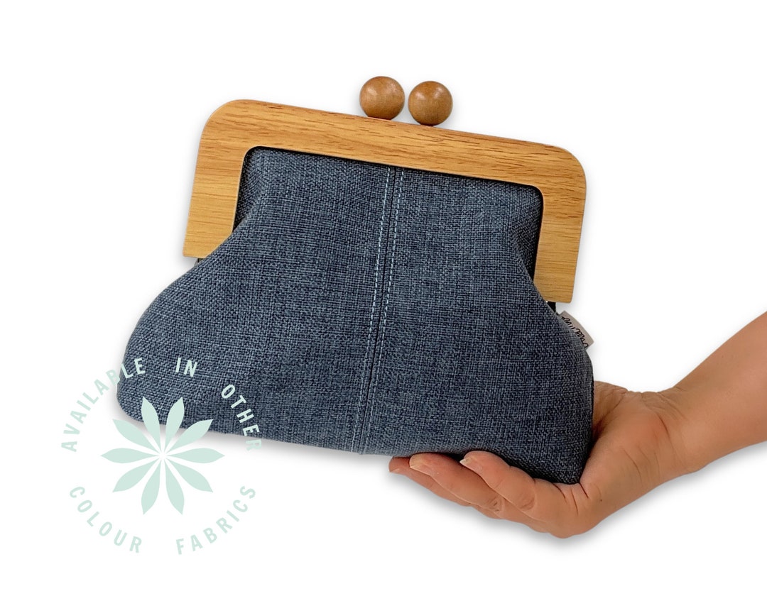 20cm TIMBER Wood Frame / Square Clutch Purse With Wood Bead Feature ...