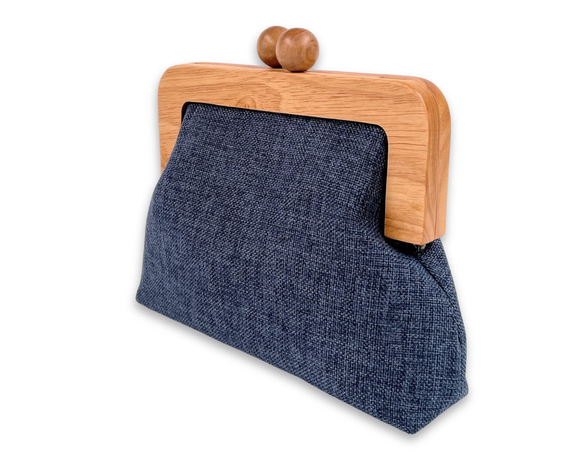 20cm TIMBER Wood Frame / Square Clutch Purse With Wood Bead Feature ...