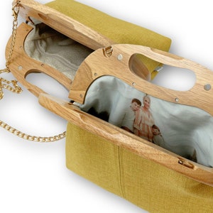 Curved Timber Frame Clutch With Cut Out Handle // Emerald Green Woven ...