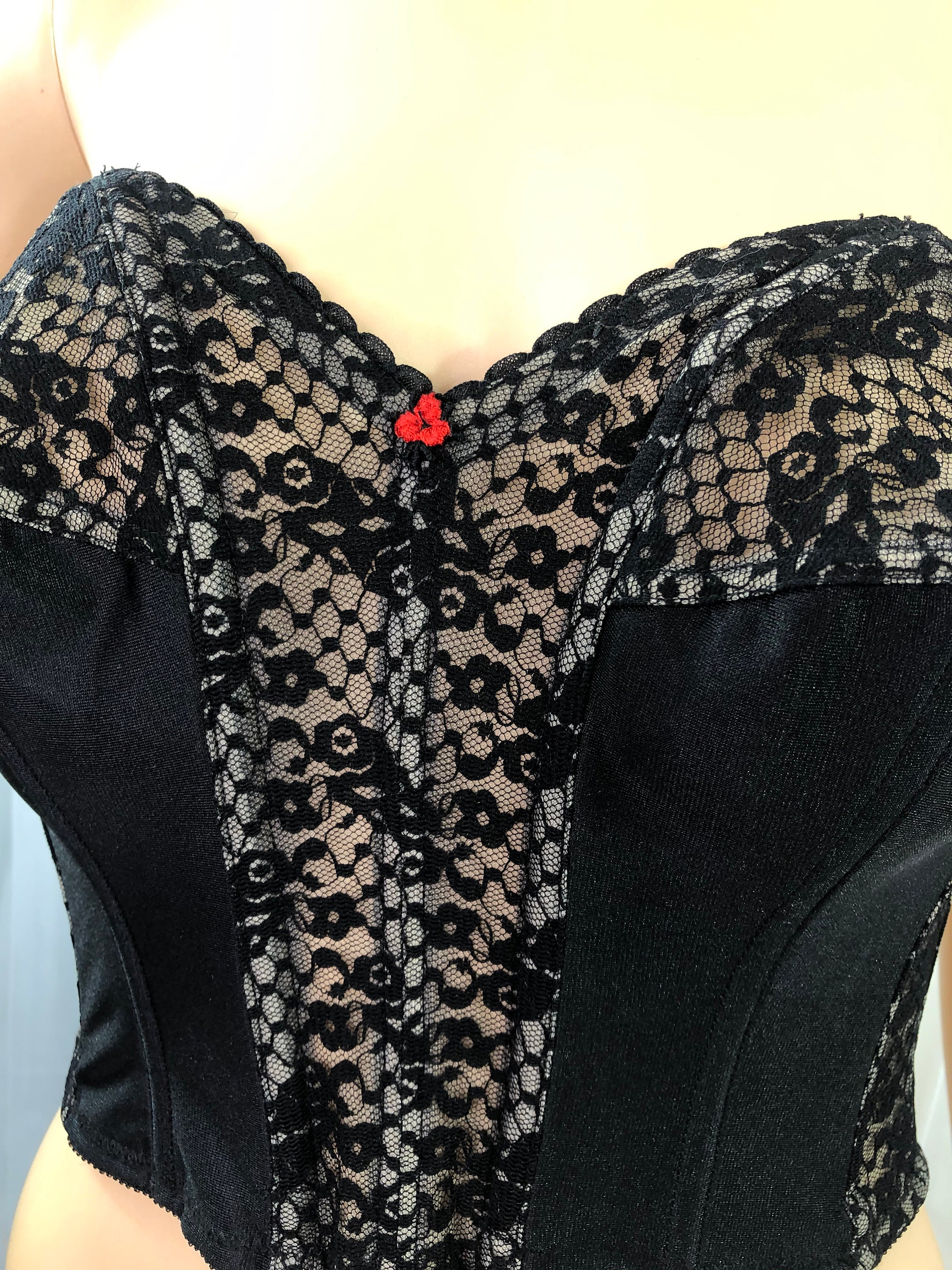 Lady Marlene Strapless Bustier 38b 36c Black And Nude Metal Boning