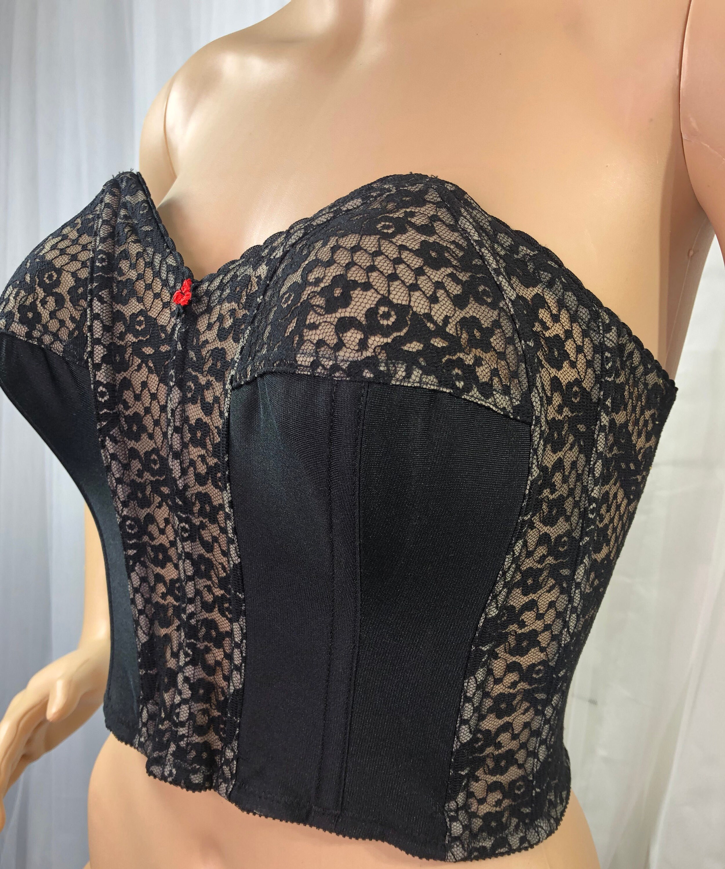 Lady Marlene Strapless Bustier 38b 36c Black And Nude Metal Boning