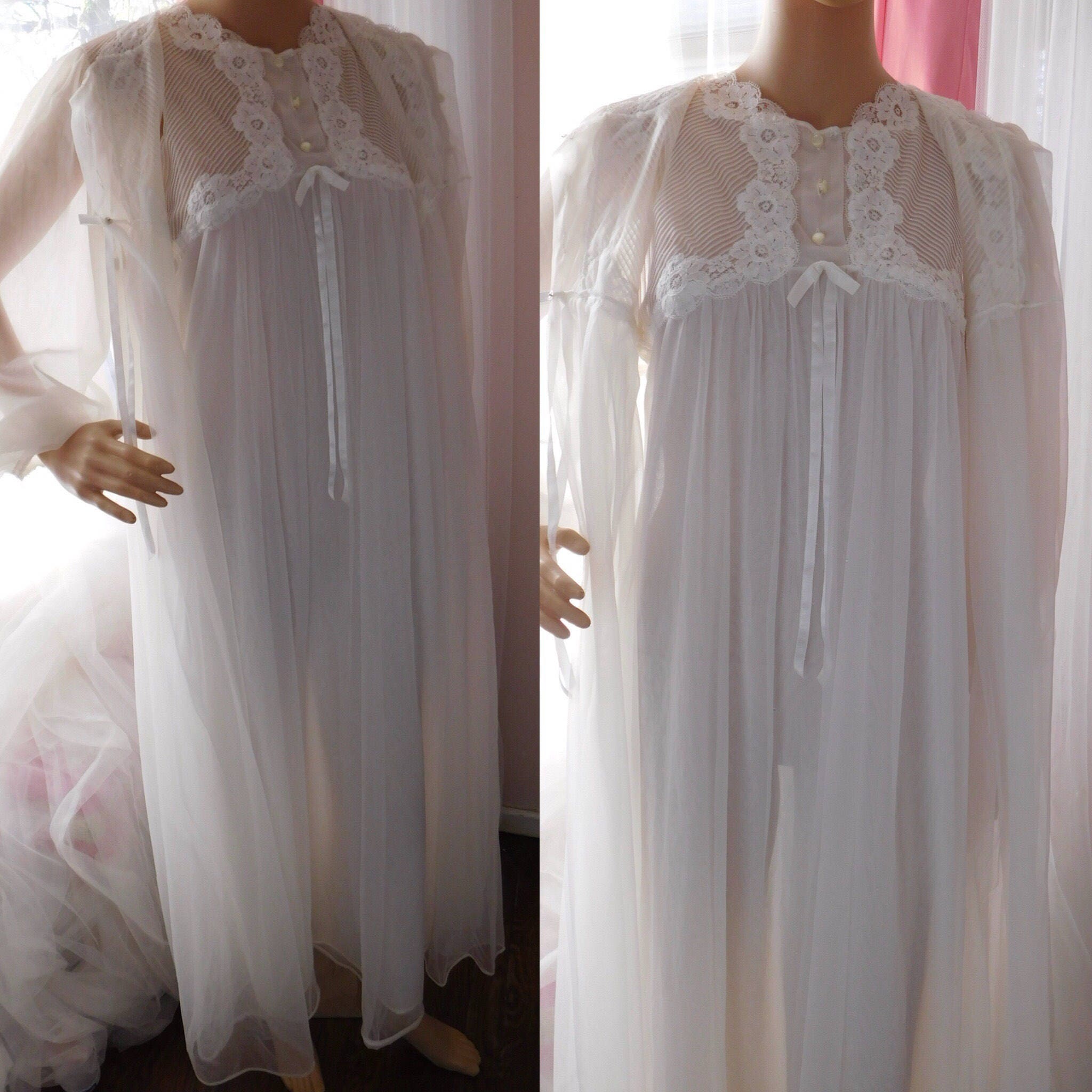 Vintage Lingerie Bridal Peignoir Set Gossard Artemis Medium M Sheer Frothy Multi Layer White