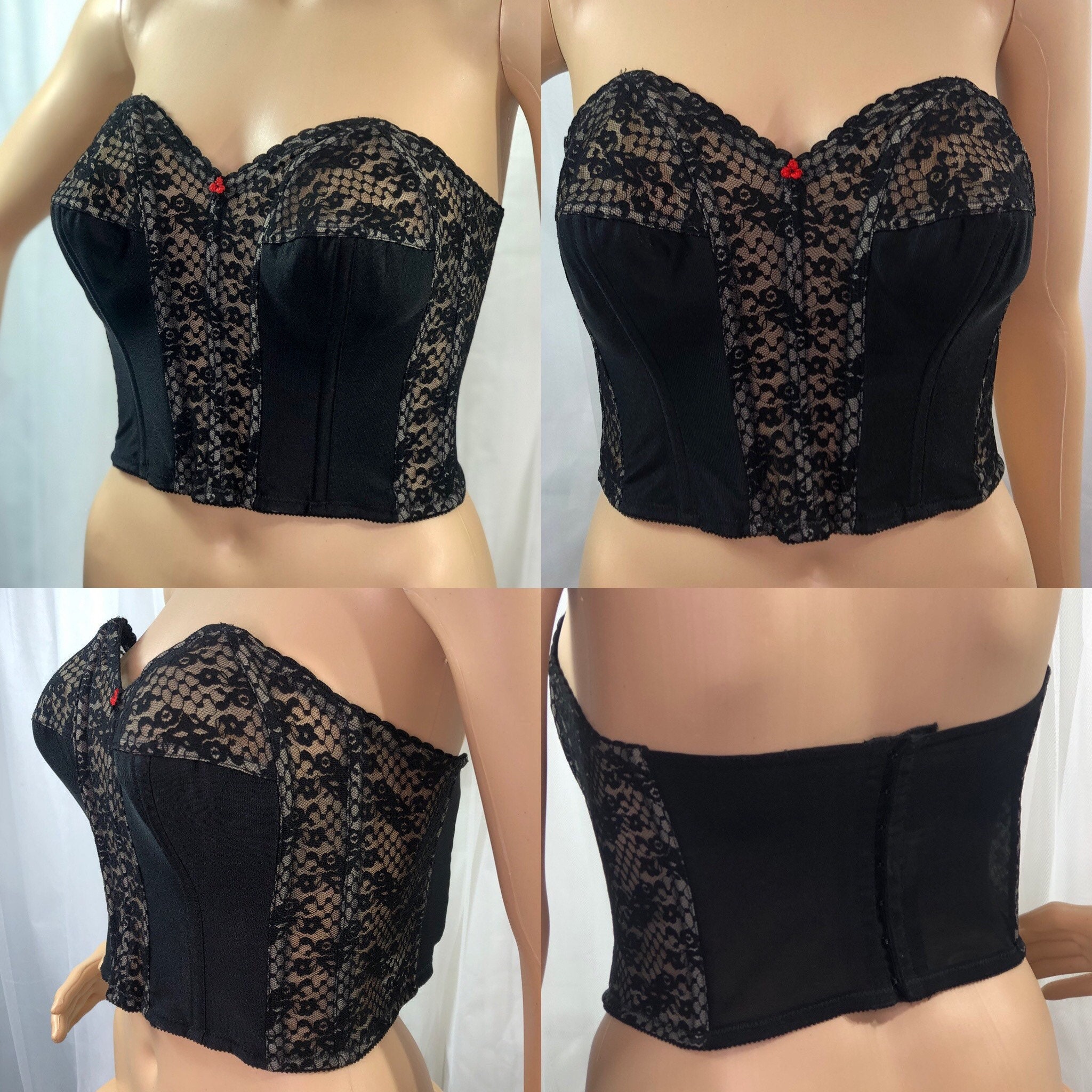 Lady Marlene Strapless Bustier 38b 36c Black And Nude Metal Boning