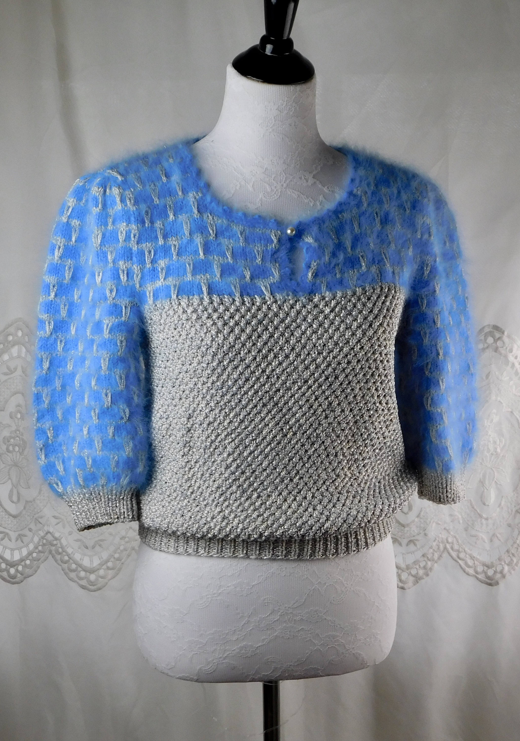 Paton Yarn Metallic Silver and Periwinkle Blue Angora Stretch | Etsy