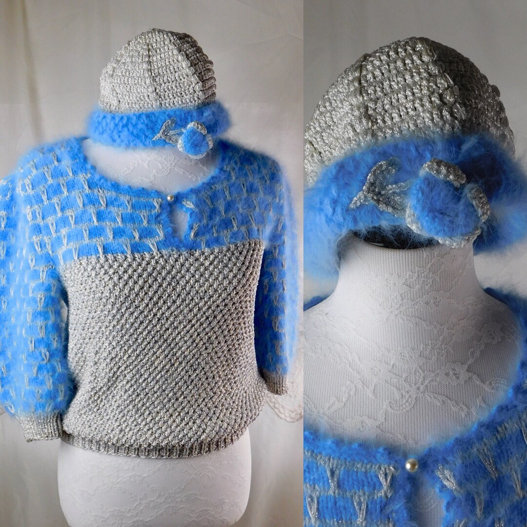 Paton Yarn Metallic Silver and Periwinkle Blue Angora Stretch Fitted ...