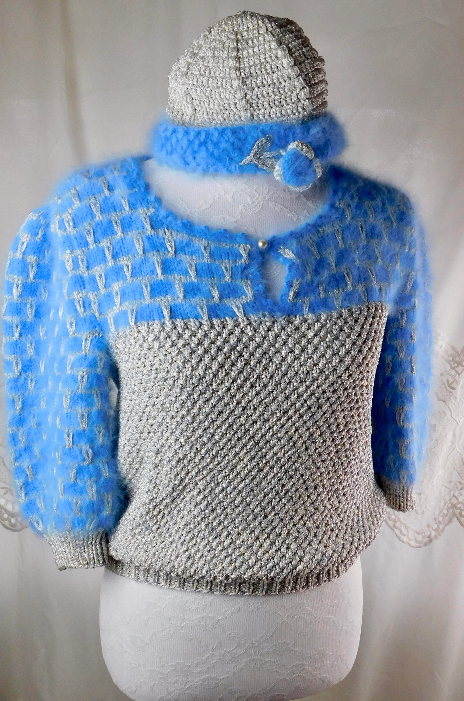 Paton Yarn Metallic Silver and Periwinkle Blue Angora Stretch - Etsy