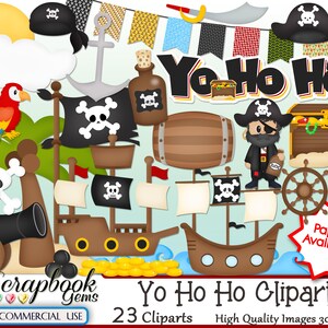 YO HO HO Pirates Clipart & Papers Kit, 23 Png Clipart Files, 20 Jpeg ...