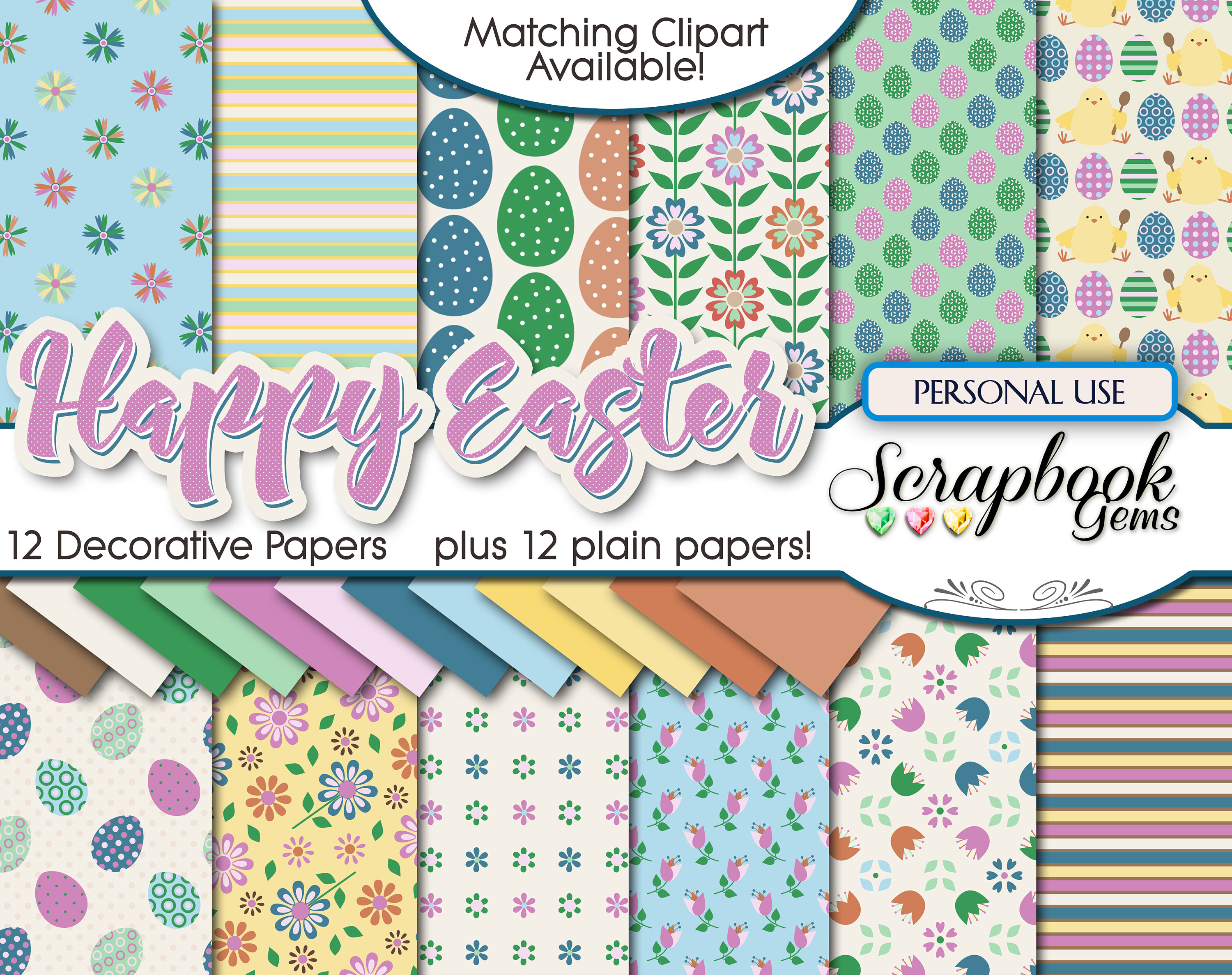 HAPPY EASTER Digital Papers, 24 Pieces, 12" X 12", High Quality Jpegs ...