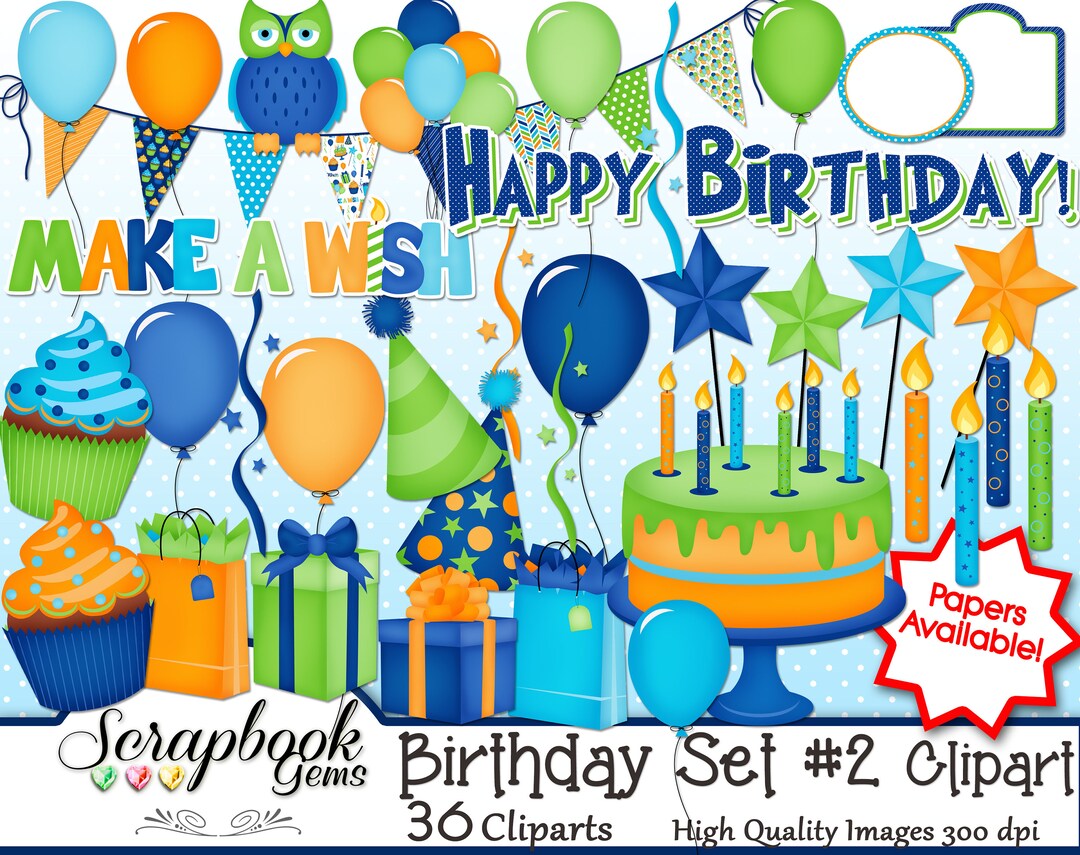 BIRTHDAY Set 2 Clipart, 36 Png Clipart Files Instant Download Party ...