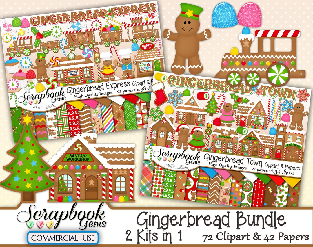 GINGERBREAD BUNDLE - 2 Kits in 1, 72 Cliparts & 42 Papers, Instant ...
