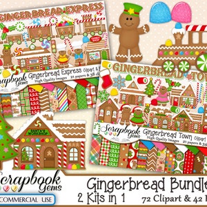 GINGERBREAD BUNDLE - 2 Kits in 1, 72 Cliparts & 42 Papers, Instant ...
