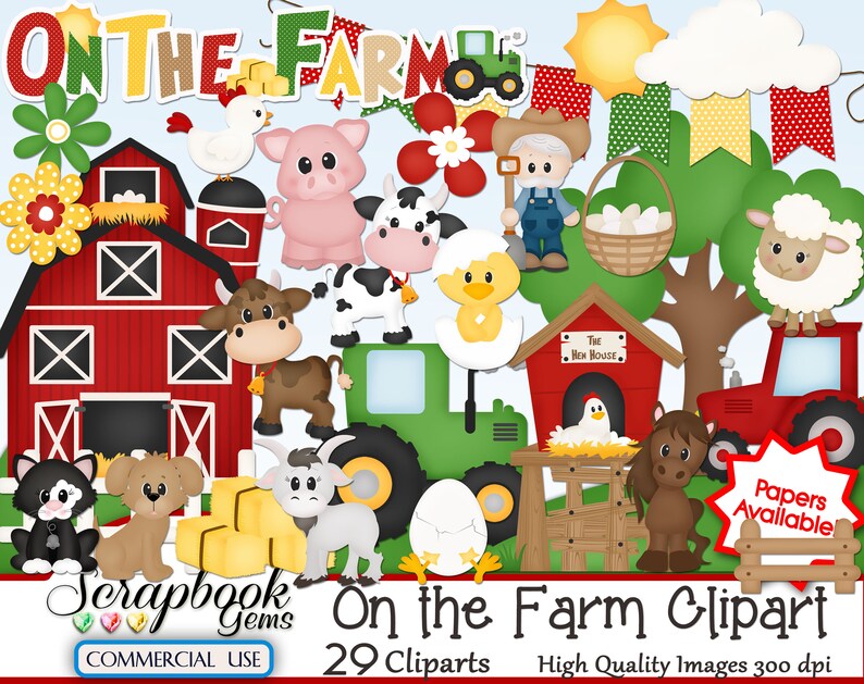 ON THE FARM Clipart & Papers Kit 29 Png Clipart Files 19 - Etsy Canada