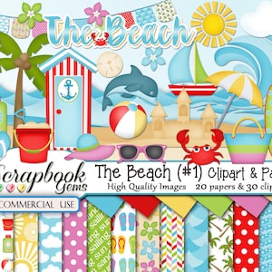 BEACH BUNDLE - 2 Kits in 1, 60 Cliparts & 40 Papers, Instant Download ...