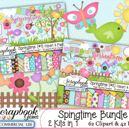 SPRINGTIME BUNDLE 2 Kits in 1 62 Cliparts & 42 Papers - Etsy