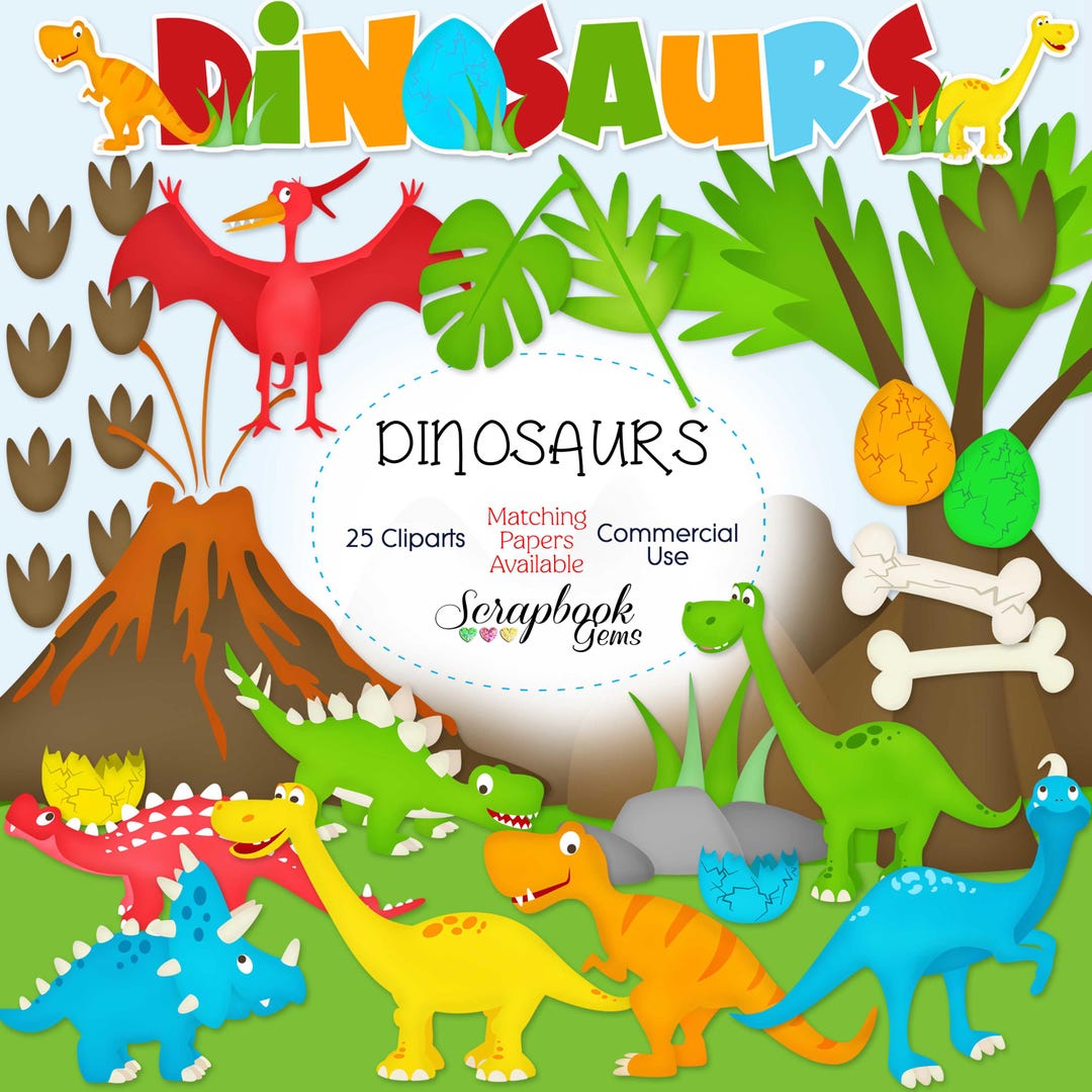 DINOSAURS Clipart, 25 Png Clipart Files, Instant Download Dinosaur ...
