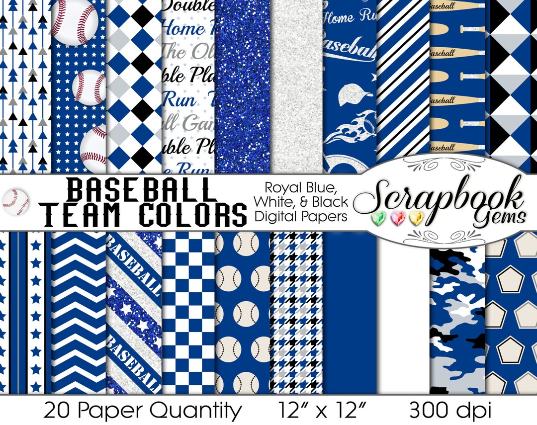 Baseball Digital Papers Royal Blue & White, 20 Pieces, 12" X 12", High ...