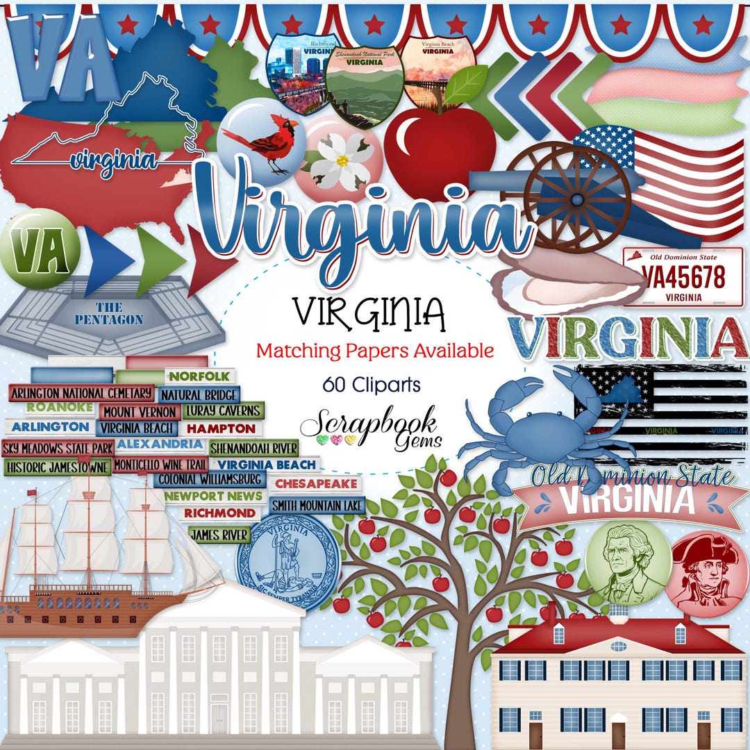 VIRGINIA STATE Clipart, 60 Png Clipart Files, Instant Download State ...